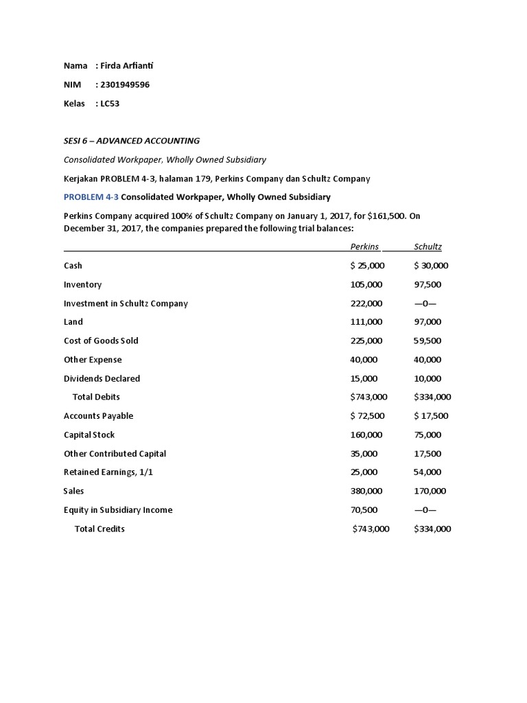 Firda Arfianti - LC53 - Consolidated Workpaper, Wholly Owned Subsidiary | PDF | Retained ...