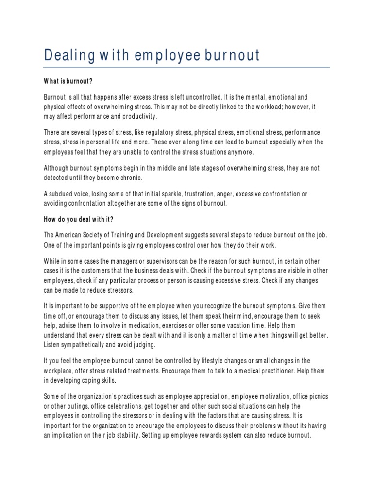 Dealing With Employee Burnout | PDF | Occupational Burnout | Stress ...