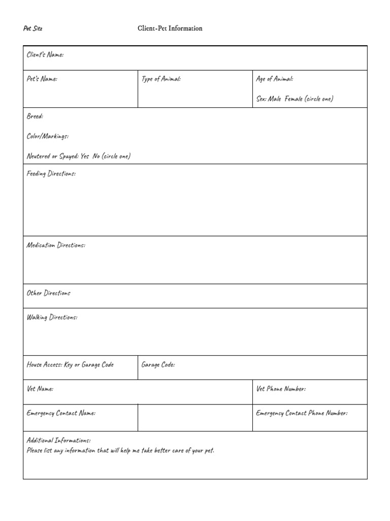 Micah Harris - Pet Sitting Client Information Form | PDF | Wellness