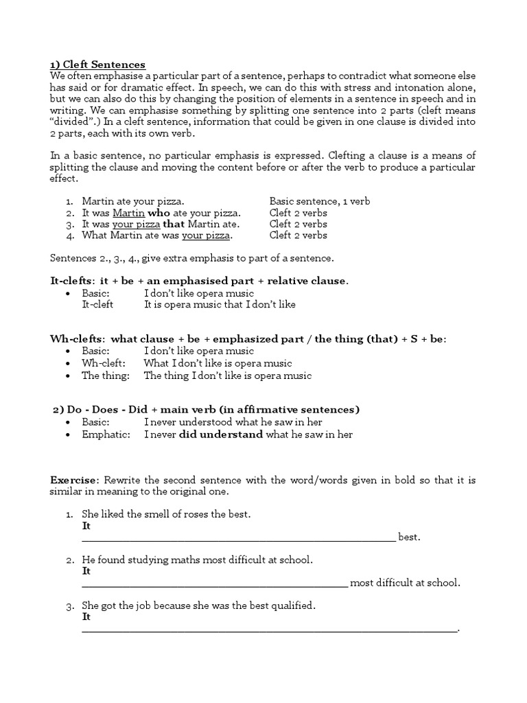Emphatic Structures | PDF | Sentence (Linguistics) | Clause