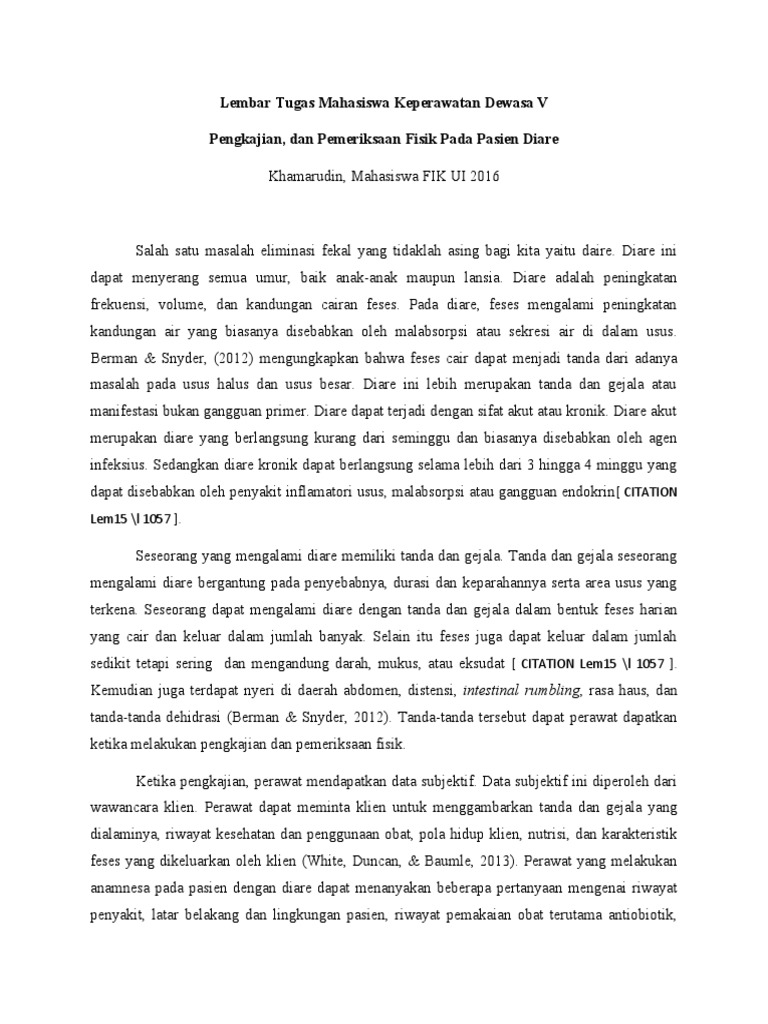 Pengkajian, Dan Pemeriksaan Fisik Pada Pasien Diare | PDF