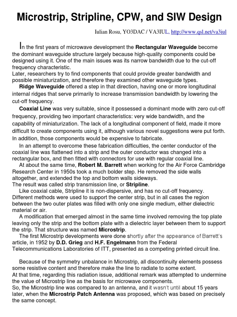 Microstrip Stripline and CPW Design | PDF | Transmission Line | Waveguide