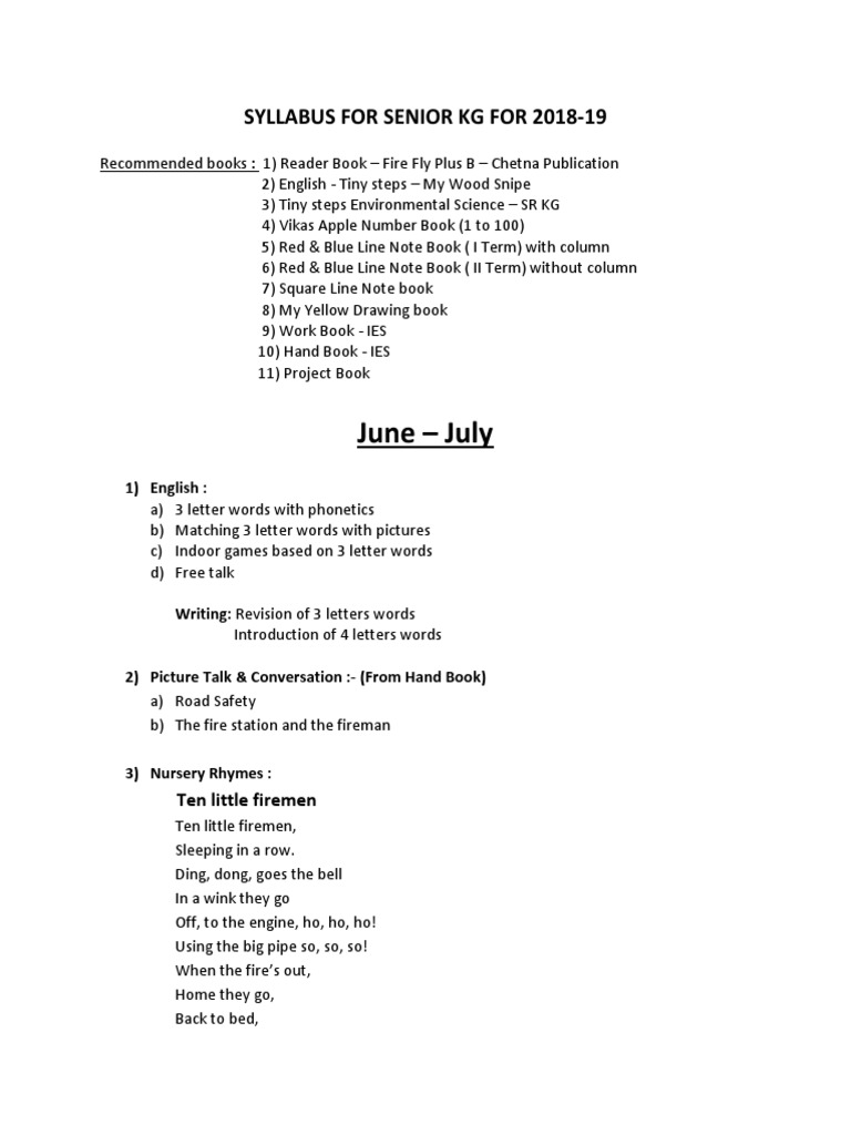 SR KG Syllabus | PDF | Mathematics