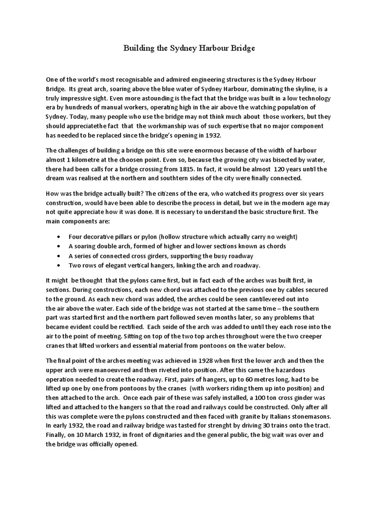 Building The Sydney Harbour Bridge | PDF | Civil Engineering