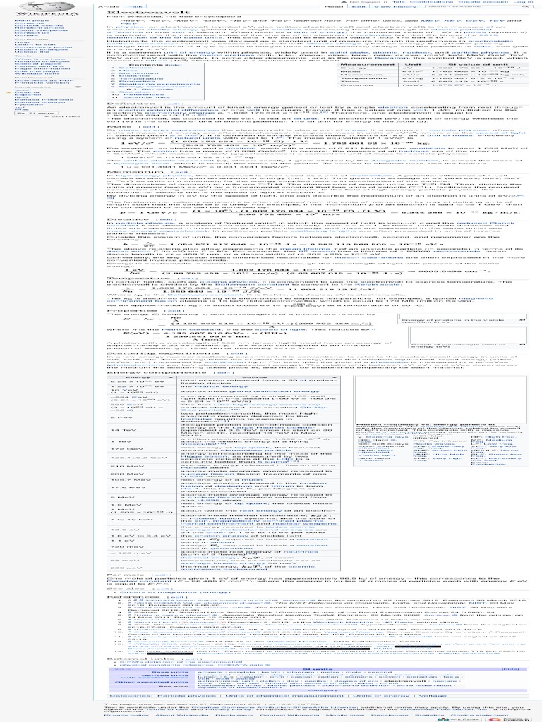 Electronvolt - Wikipedia | PDF | Electronvolt | Quantity