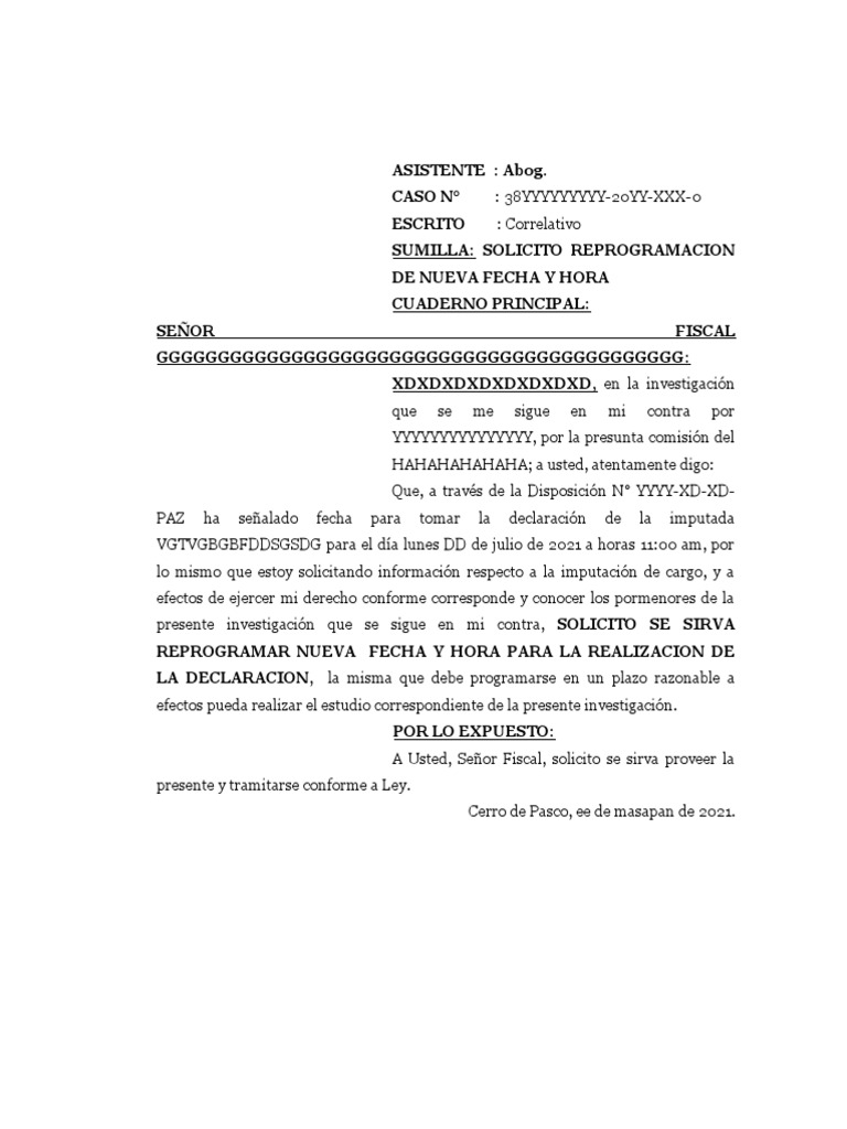 Modelo de Solicito Reprogramacion de Nueva Fecha y Hora | PDF