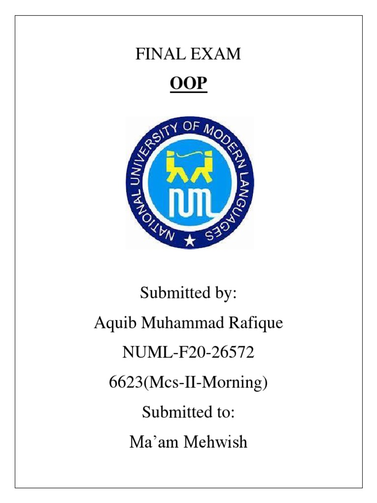 Aquib Muhammad Rafique - 6623 OOP Final Paper | PDF | Method (Computer Programming) | Class ...