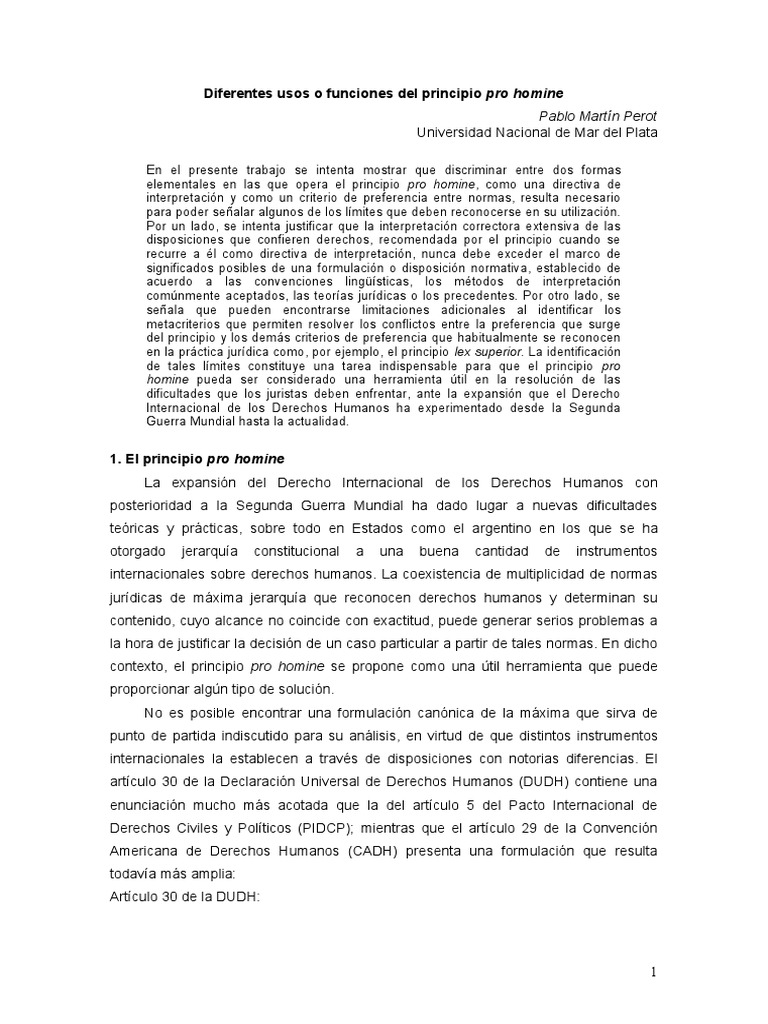 Perot - Diferentes Usos Del Principio Pro Homine | PDF | Derecho penal ...