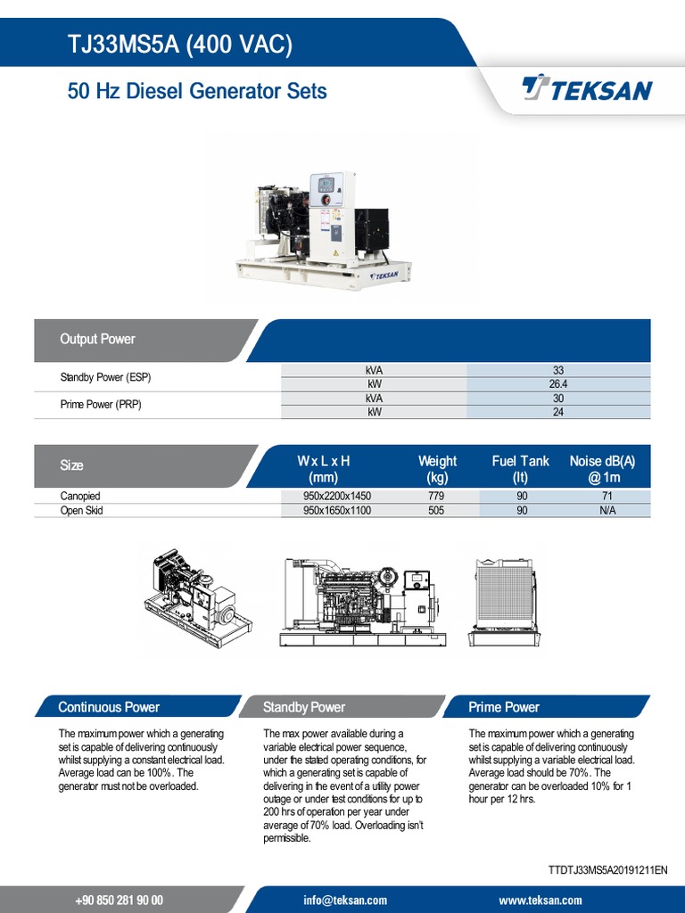 TEKSAN TJ33MS5A Diesel Generator Sets | PDF | Diesel Engine | Electric ...