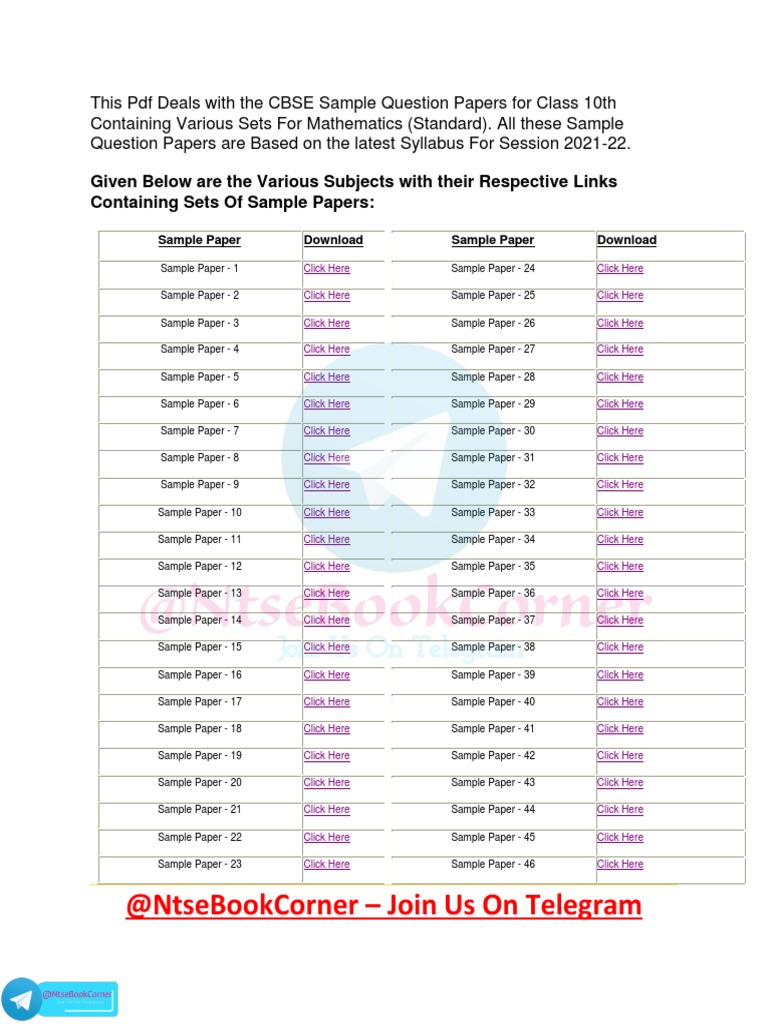 40+ Term 1 Maths Sample Papers 2021-2022 @NtseBookCorner | PDF