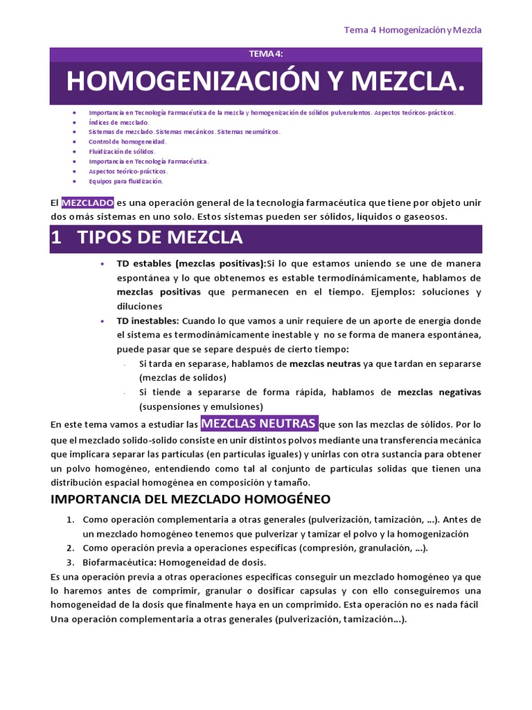 TEMA 4-Homogenización y Mezcla | PDF | Gases | Mezcla