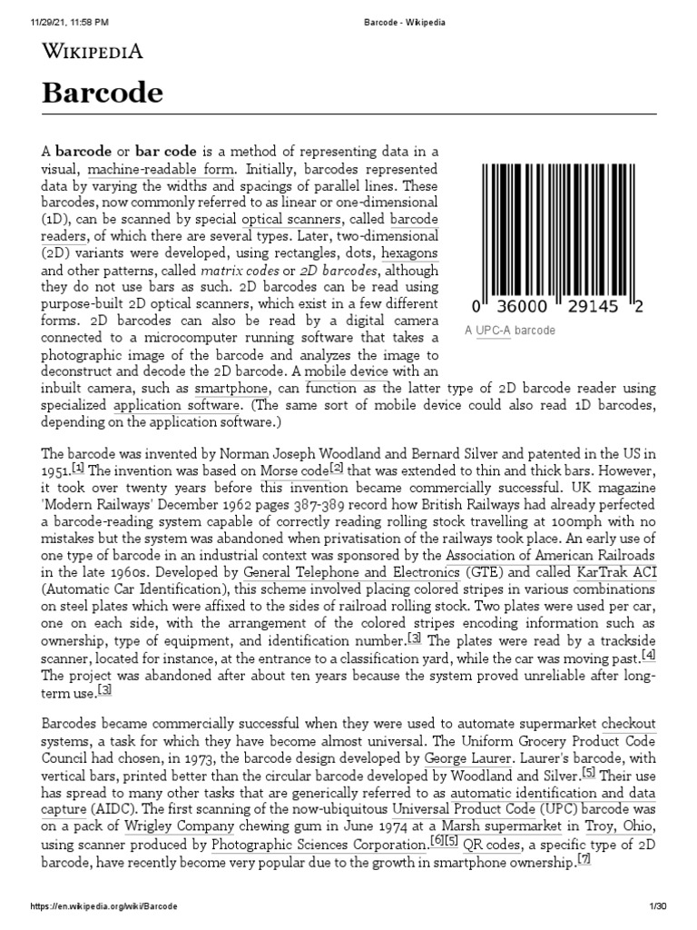 Barcode or Bar Code Is A Method of Representing Data in A Visual | PDF ...