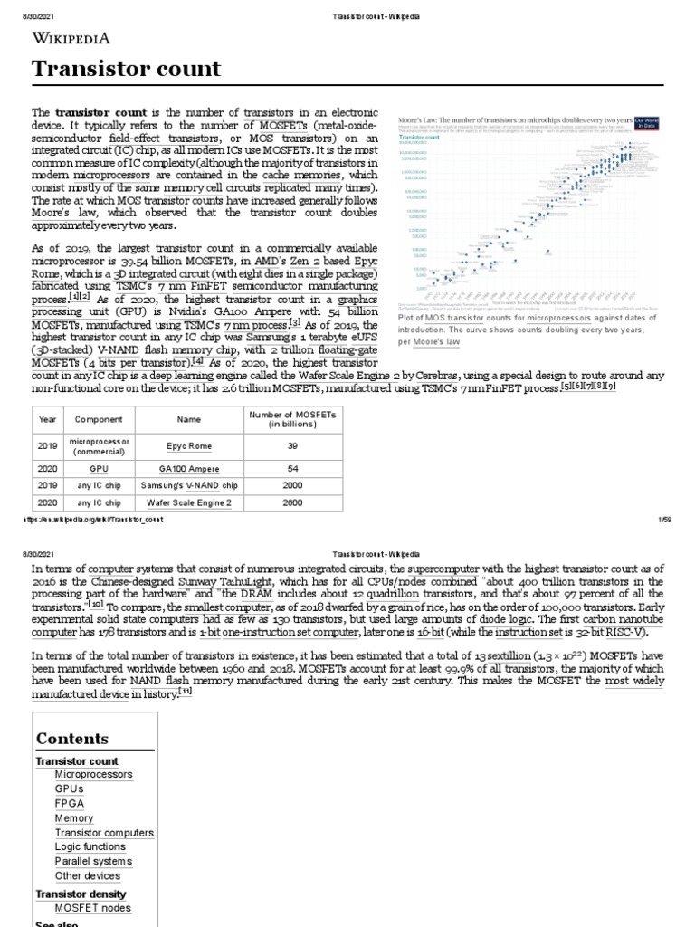 Transistor Count - Wikipedia | PDF | Integrated Circuit | Microprocessor