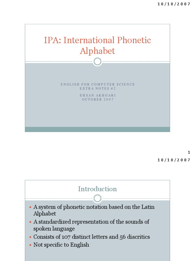 IPA: International Phonetic Alphabet: English For Computer Science ...