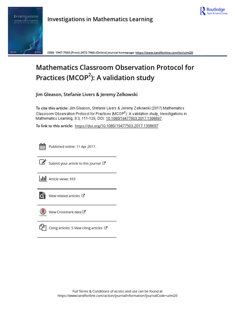 Mathematics Classroom Observation Protocol For Practices MCOP2 A Validation Study | PDF ...