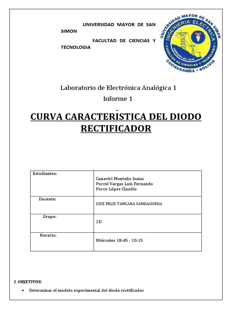 Curva Caracteristica Del Diodo Rectificador: Laboratorio de Electronica Analogica 1 Informe 1 ...