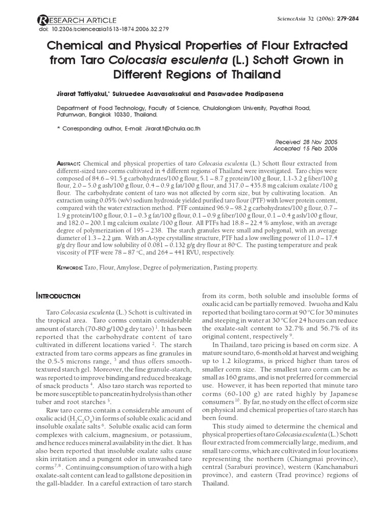 Chemical and Physical Properties of Flour Extracted From Taro | PDF | Starch | Physical Sciences