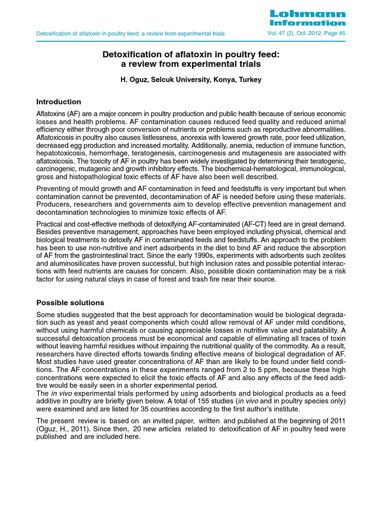 Aflatoxin Detoxification in Poultry Feed | PDF | Chemistry