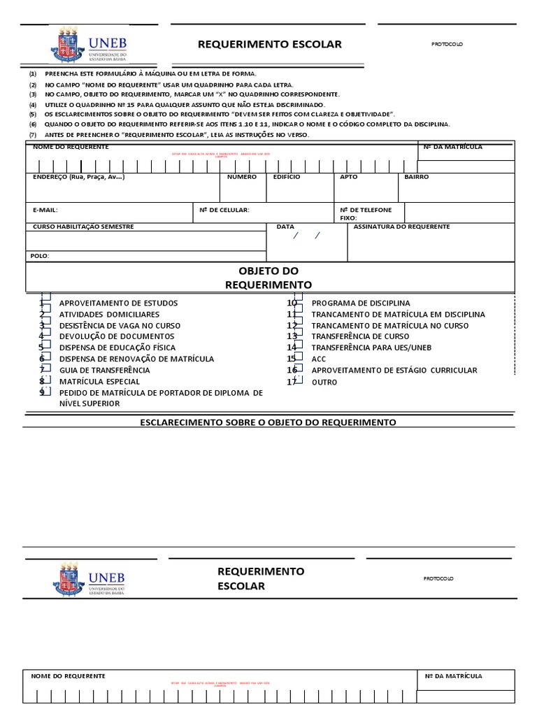 Formulário de Requerimento Escolar | PDF | Informática