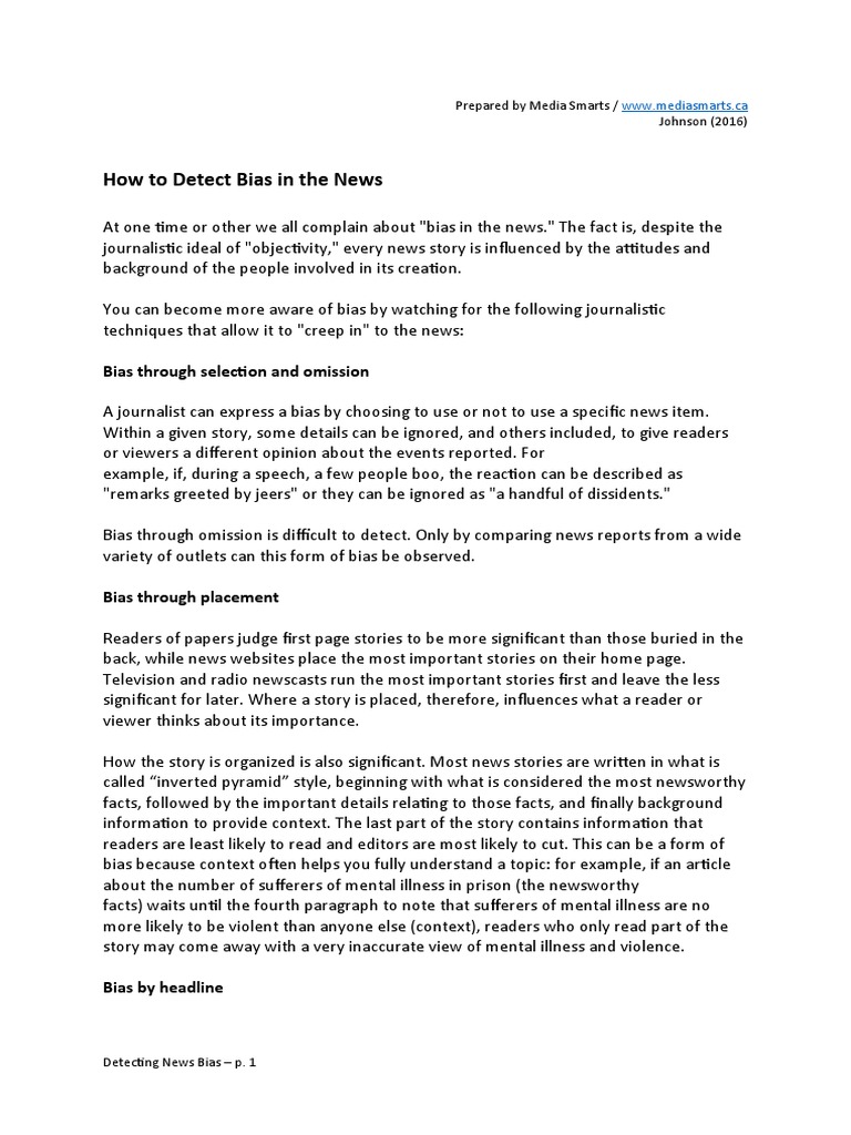 How To Detect Bias in The News: Bias Through Selection and Omission ...