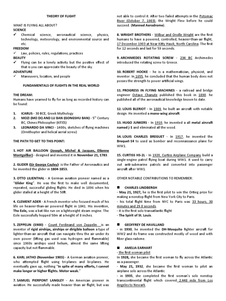 Notes! Theory of Flight | PDF | Atmosphere Of Earth | Force