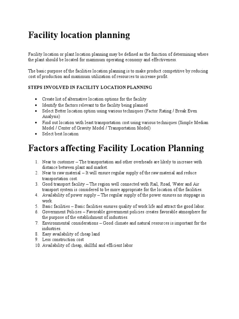 Facility Location Planning Essentials | PDF