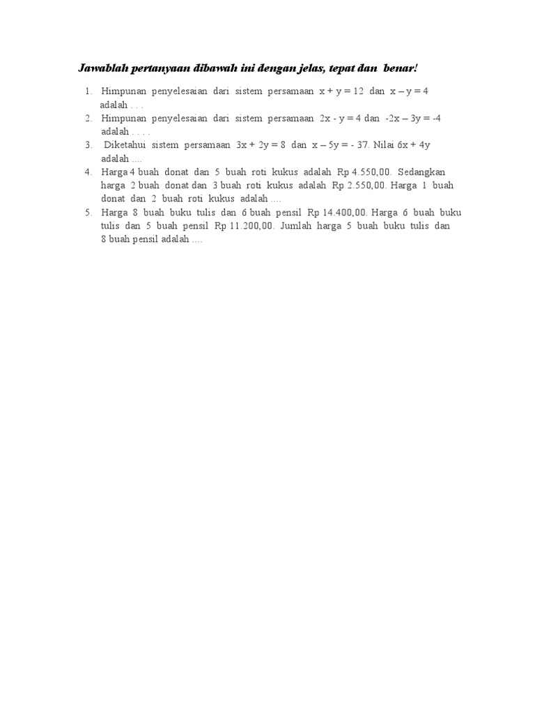 Latihan Soal SPLDV | PDF