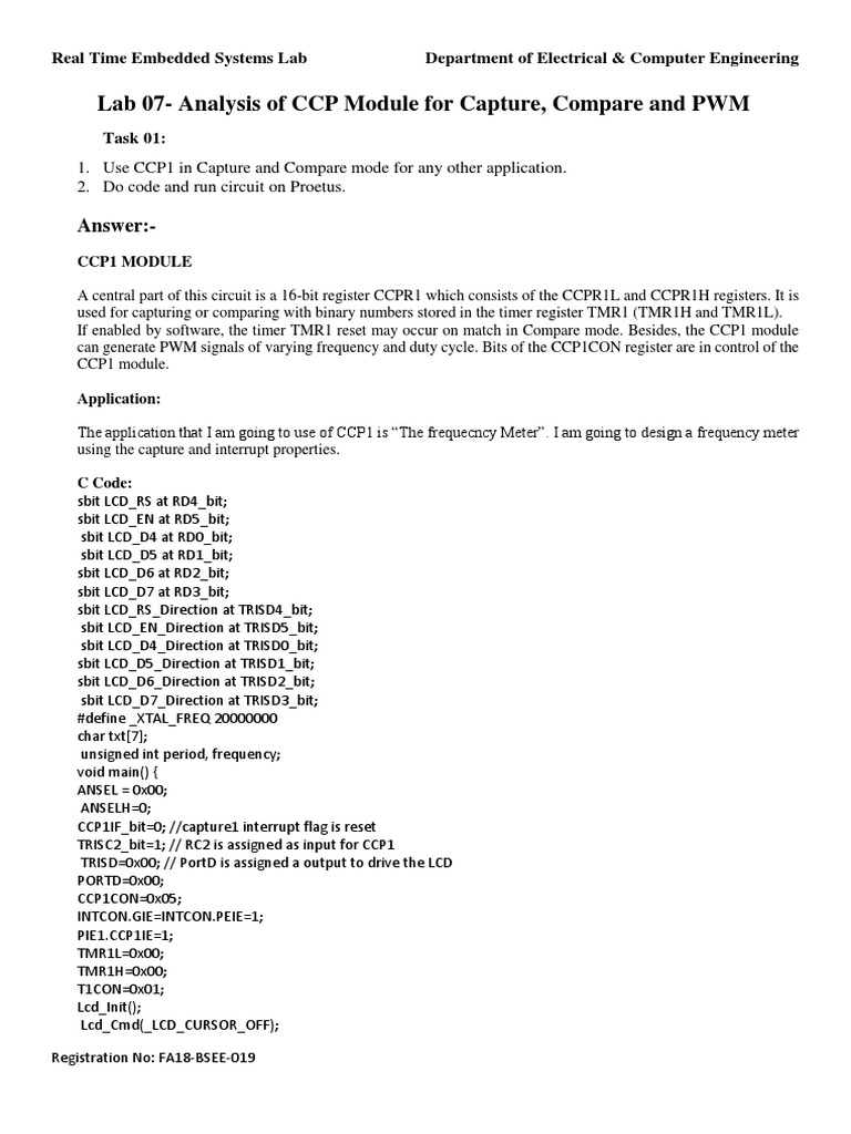 Lab 07-Analysis of CCP Module For Capture, Compare and PWM: Answer | PDF | Embedded System ...
