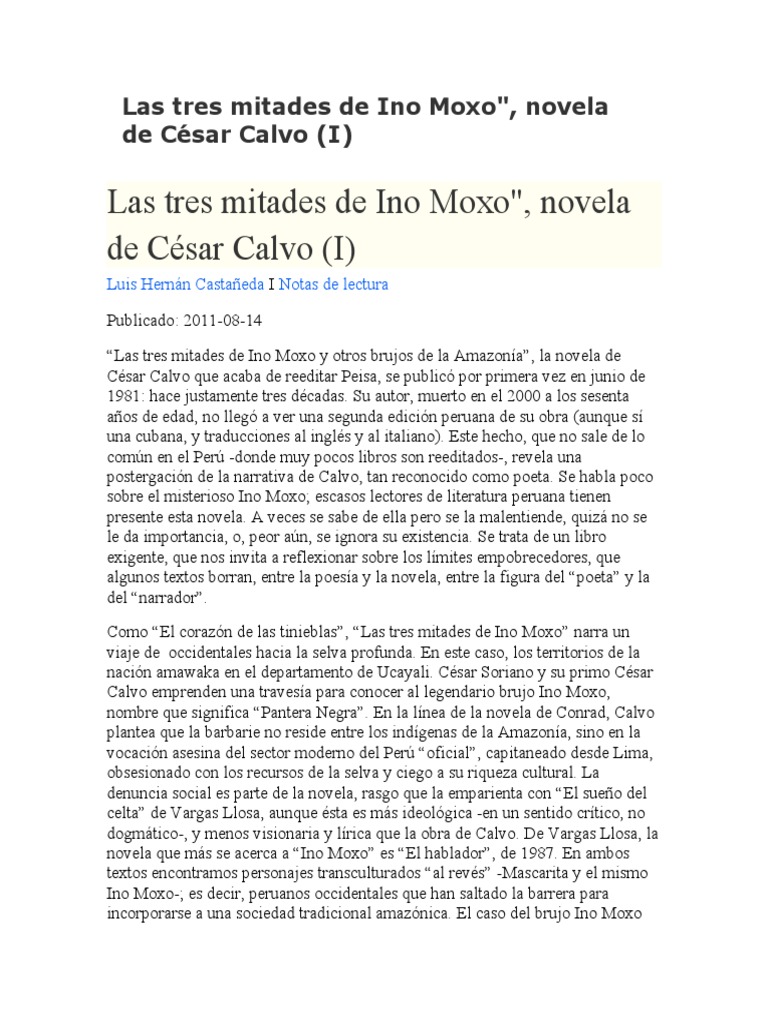 Las Tres Mitades de Ino Moxo | PDF | Novelas | Conocimiento