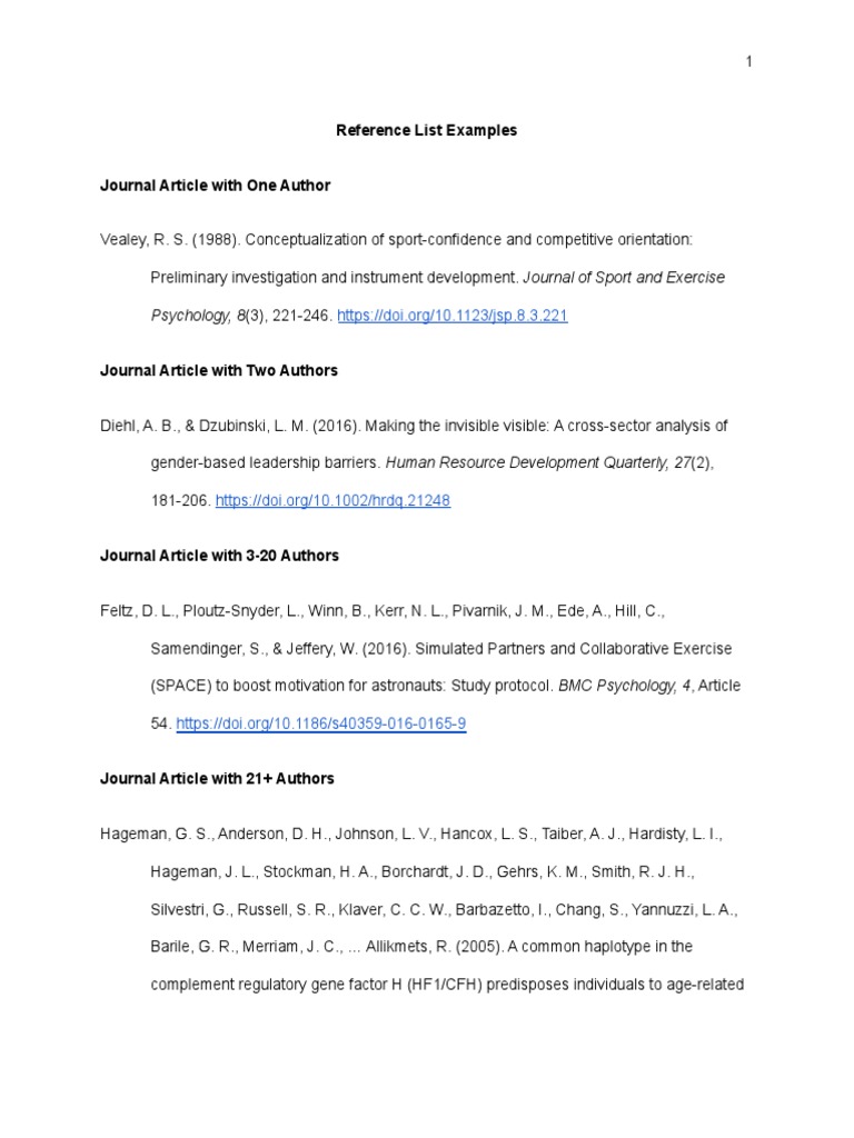 APA Style 7th Edition - Reference List Examples | PDF | Thesis | Psychology