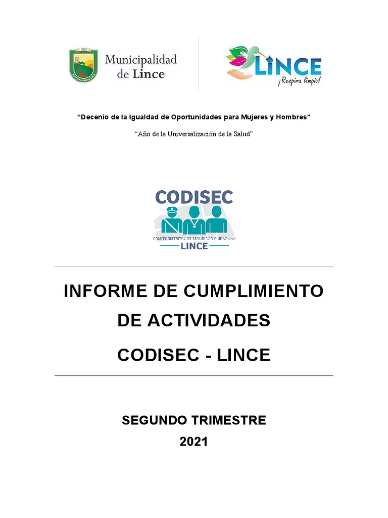 Informe de Cumplimiento de Actividades N°012-2021-Codisec-St-Lince 2021 - Segundo Trimestre ...