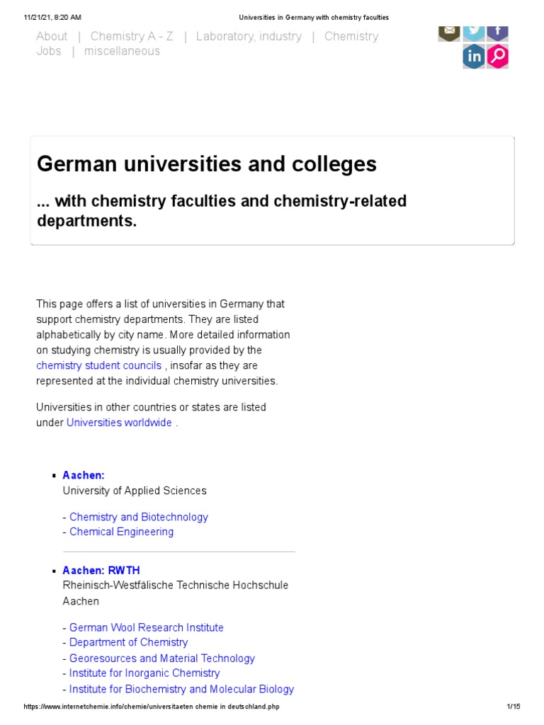 Universities in Germany With Chemistry Faculties | PDF | Chemistry ...