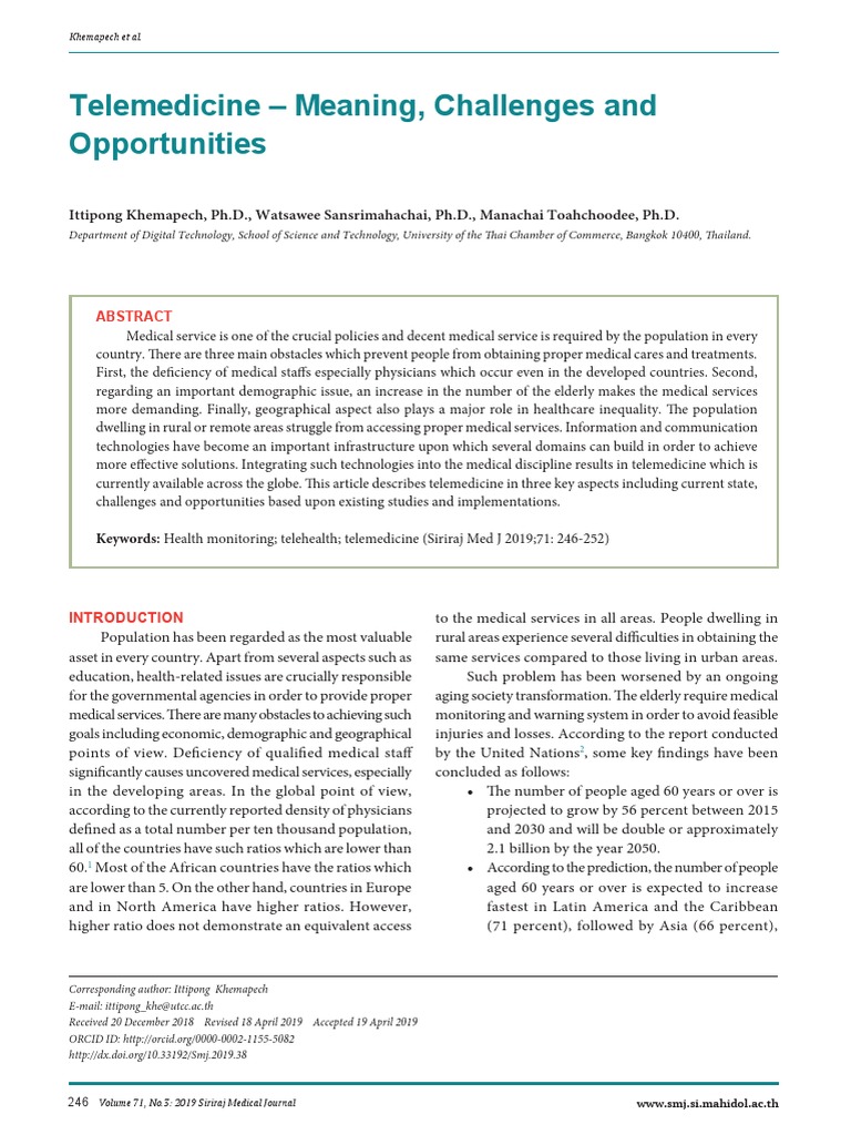 Telemedicine: Challenges and Opportunities | PDF | Health Care | Medicine