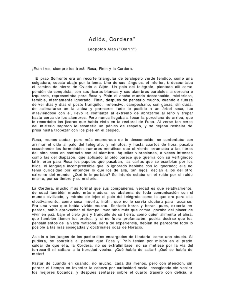 Leopoldo Alas Clarin - Adios Cordera Cuento | PDF