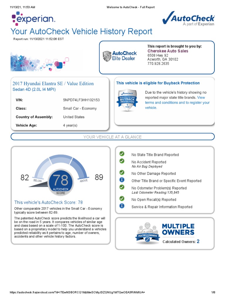 Welcome To AutoCheck - Full Report | PDF | Loans | Used Car