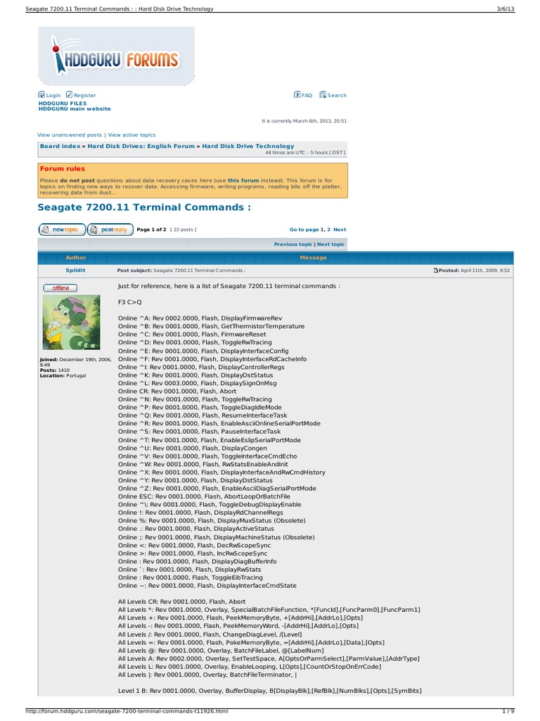 Seagate F3 Terminal Commands | PDF | Internet Forum | Flash Memory