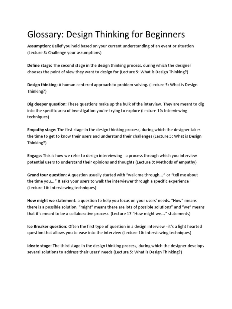 Glossary - Design Thinking For Beginners | PDF | Design Thinking | Thought