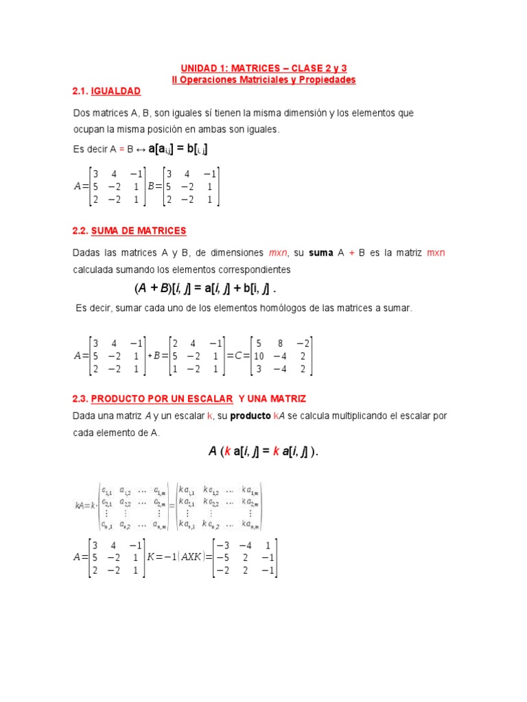 Clase2 Matrices | PDF | Matriz (Matemáticas) | División (Matemáticas)