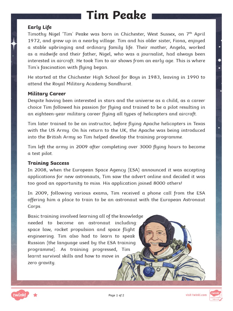 UKS2 Tim Peake Differentiated Reading Comprehension Activity | PDF ...