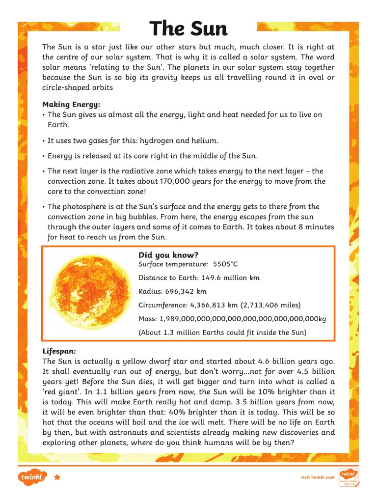 The Sun Differentiated Reading Comprehension Activity | PDF | Sun ...