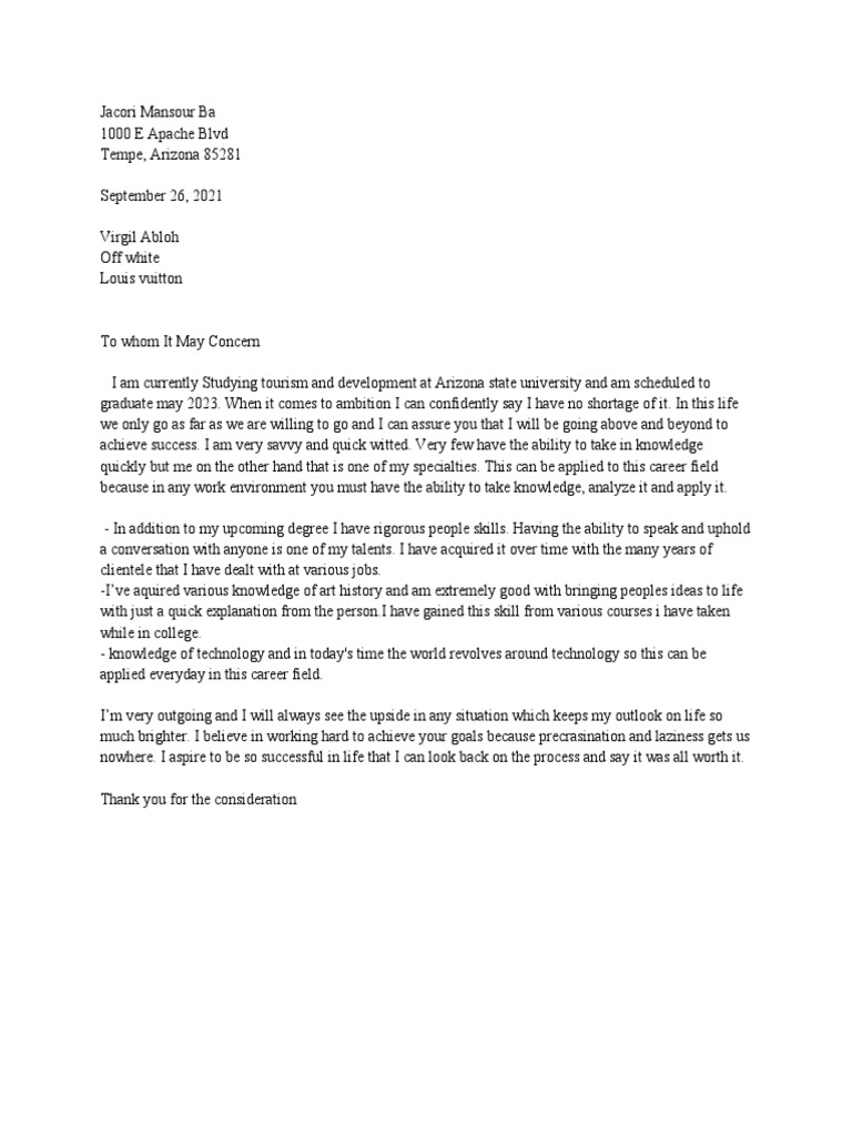 Cover Letter | PDF | Career & Growth | Social Science