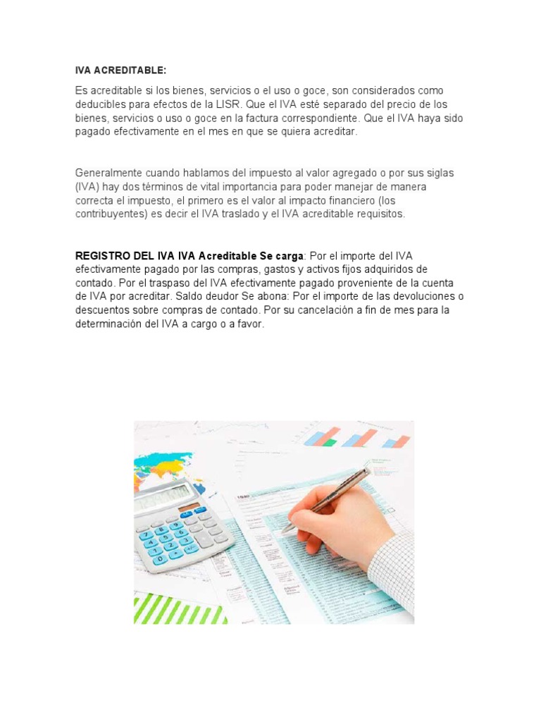 Concepto de IVA Acreditable en Contabilidad | PDF | Impuesto al valor ...