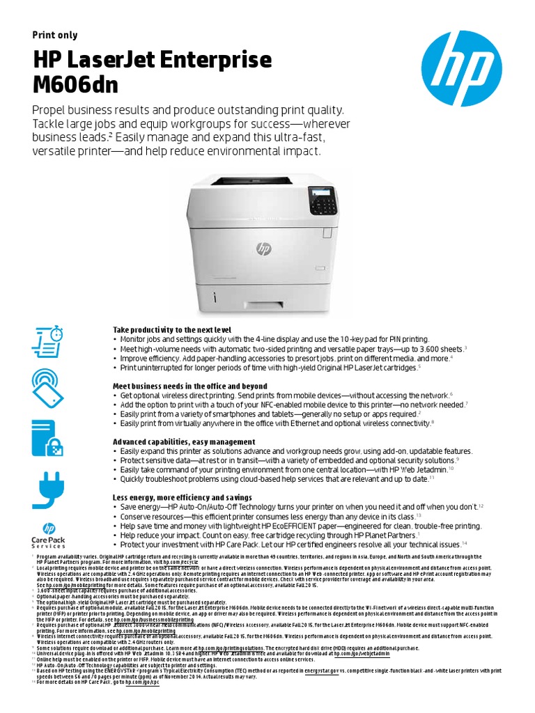 HP LaserJet Enterprise M606dn | PDF | Operating System | Printer ...