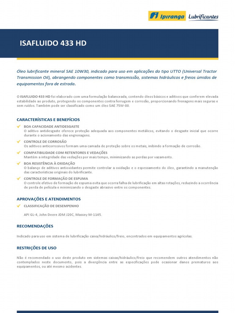 Óleo lubrificante mineral multifuncional SAE 10W30 para sistemas de ...