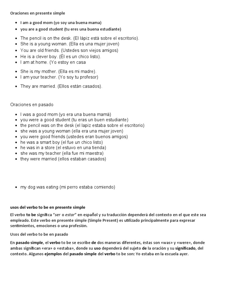 Ejemplos de oraciones en presente simple | PDF | Artes del Lenguaje y ...