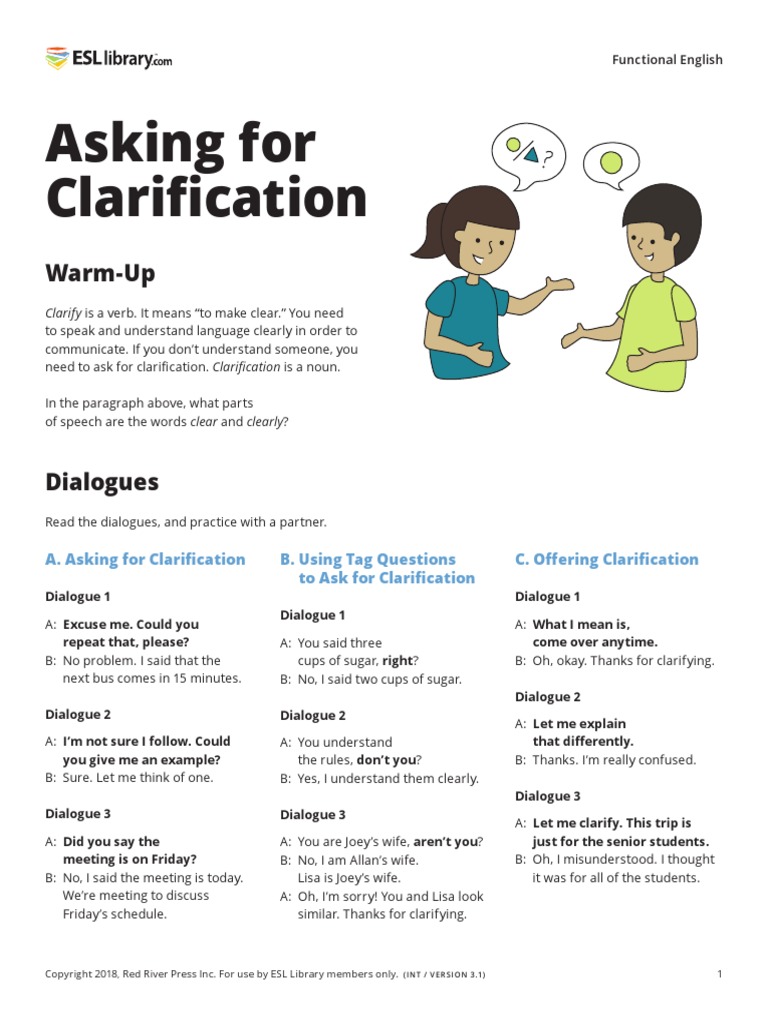 92 Asking-for-Clarification US | PDF | English As A Second Or Foreign ...