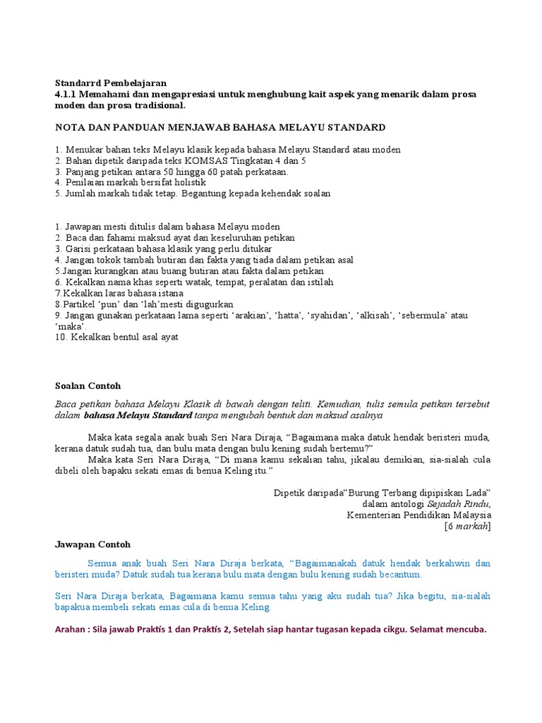 Nota Dan Panduan Menjawab Bahasa Melayu Standard Pdf