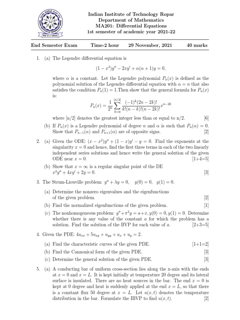 Iit RPR Ma201 | PDF | Equations | Ordinary Differential Equation