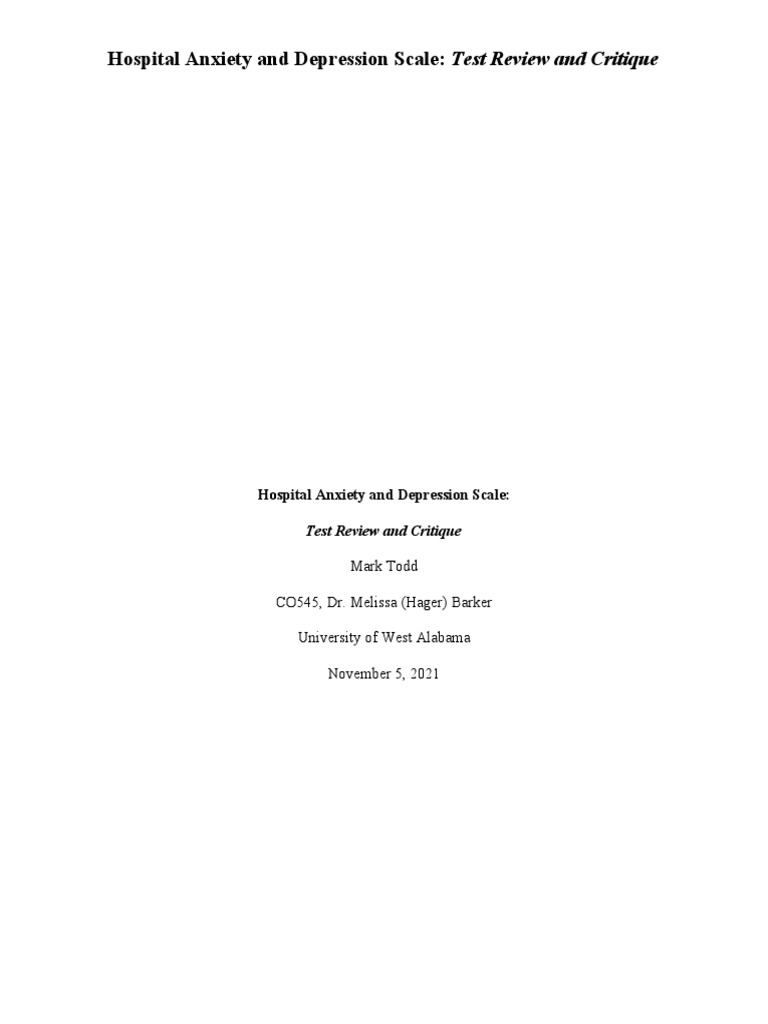 HADS Test Review and Critique | PDF | Major Depressive Disorder ...