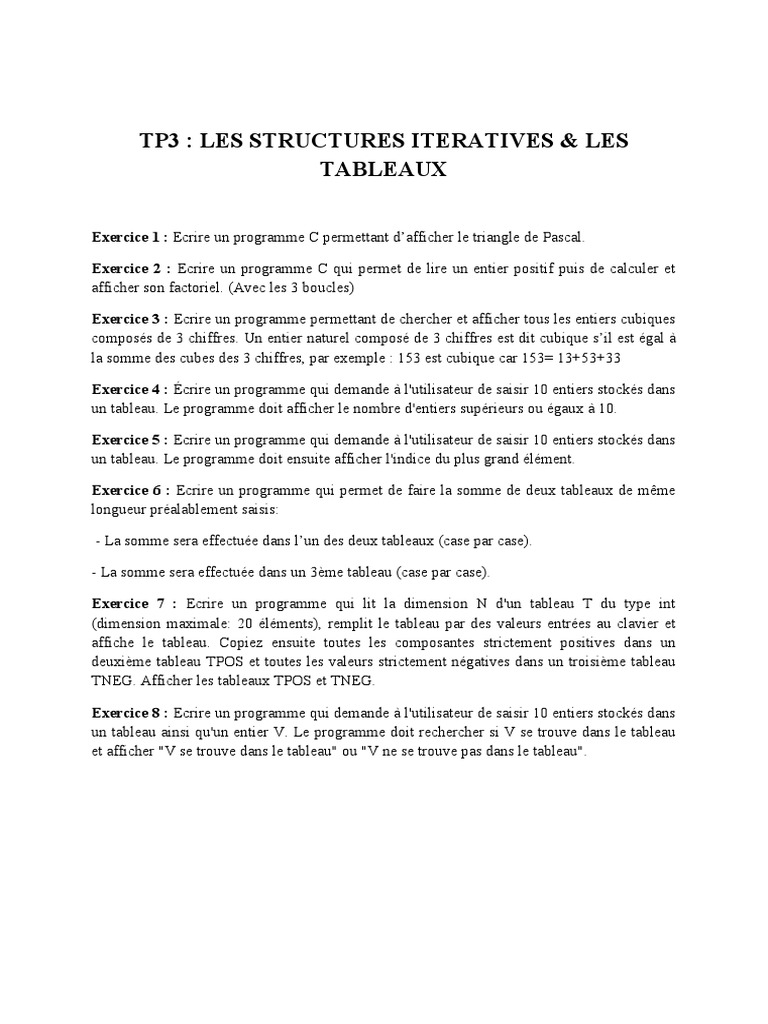 Tp3: Les Structures Iteratives & Les Tableaux | PDF | Ordinateurs ...